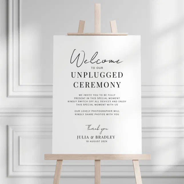 simple script unplugged ceremony wedding sign | Zazzle
