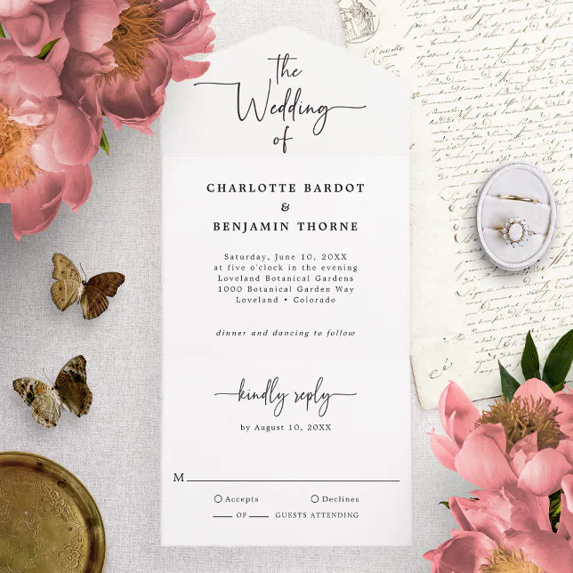 Simple Script Wedding All In One Invitation | Zazzle