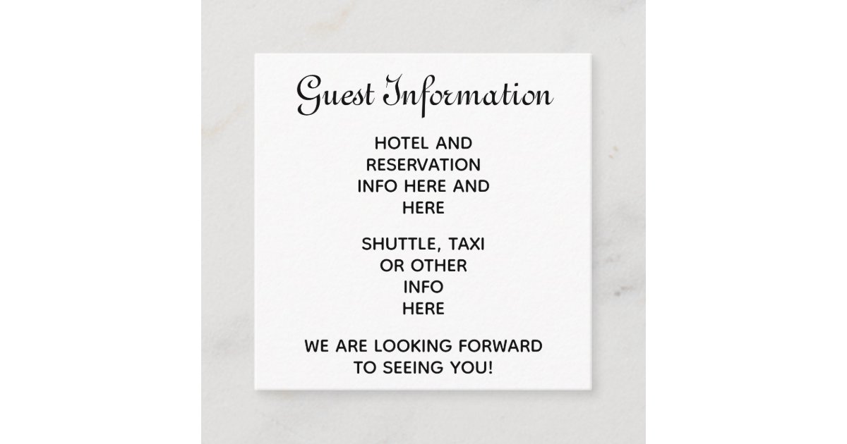 Simple script wedding guests reservations info enclosure card | Zazzle