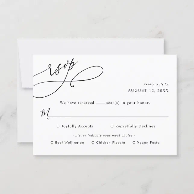 Simple Script Wedding Rsvp with Meal Options Card | Zazzle