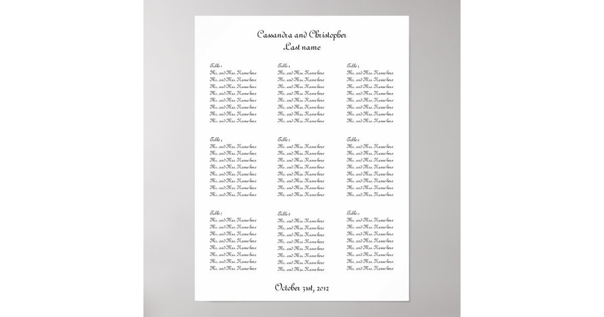 Simple script wedding table seating elegant poster | Zazzle