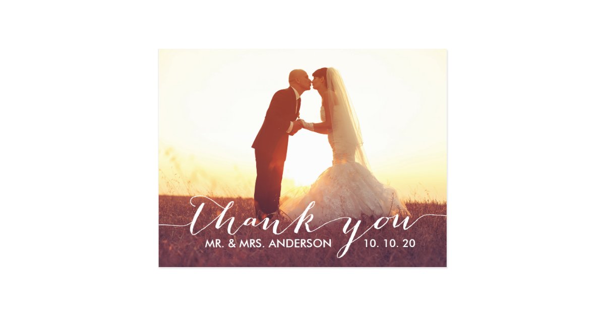 Simple Script Wedding Thank You Postcard | Zazzle.com