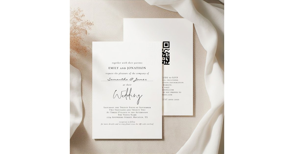 Simple Script With Guest Names QR Code Wedding Invitation | Zazzle
