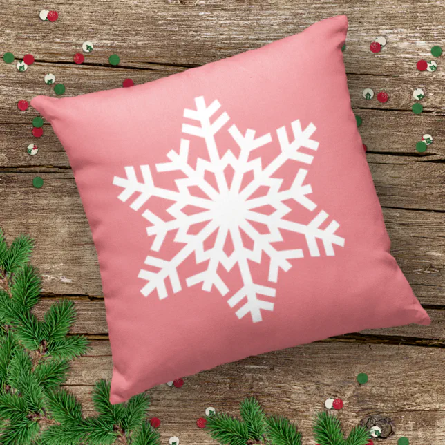 Simple Seasonal White Ice Crystal On Blush Pink Throw Pillow | Zazzle