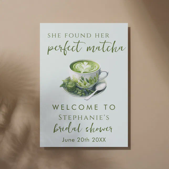 Simple She Found Her Perfect Matcha Bridal Shower Poster | Zazzle