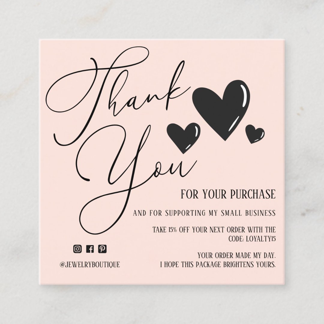 Simple Signature Script Hearts Order Thank You Squ Square Business Card ...