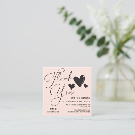 Simple Signature Script Hearts Order Thank You Squ Square Business Card ...