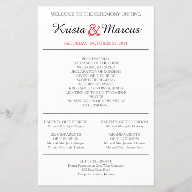 Simple Silhouettes Wedding Program Flyer | Zazzle