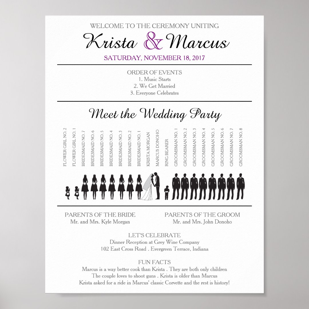 Simple Silhouettes Wedding Program Poster | Zazzle