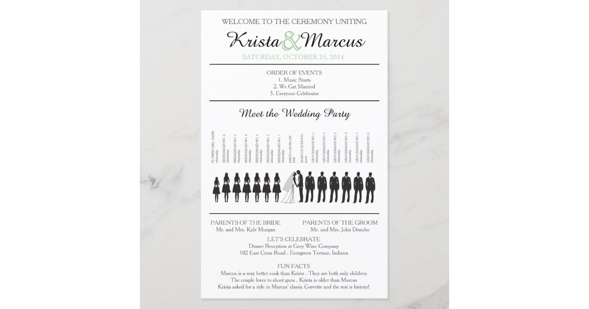 Simple Silhouettes Wedding Program with Timeline | Zazzle