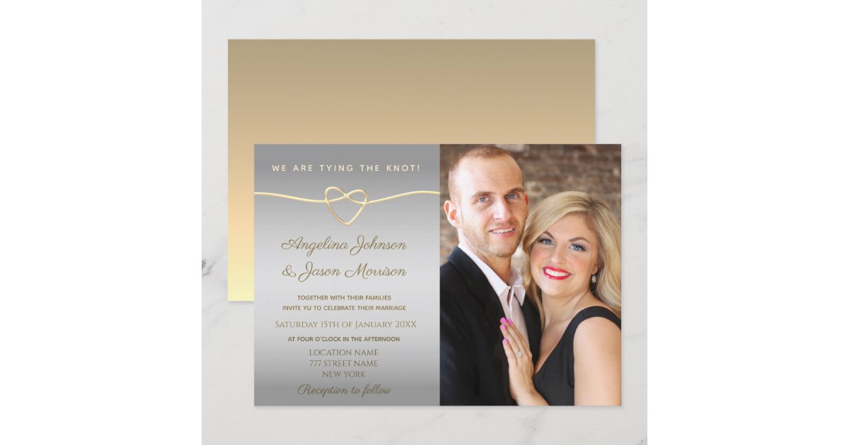 Simple Silver and Gold Photo Wedding Invitation | Zazzle