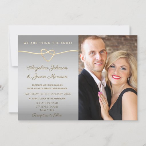 Simple Silver and Gold Photo Wedding Invitation | Zazzle