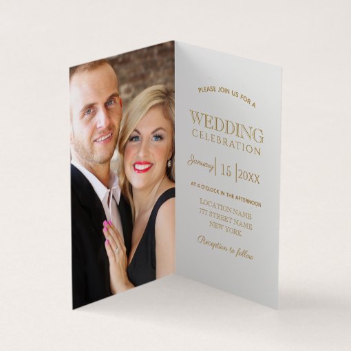 Simple Silver and Gold Photo Wedding Invitation | Zazzle