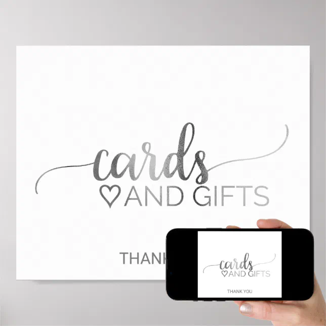 Simple Silver Calligraphy Cards and Gifts Sign | Zazzle