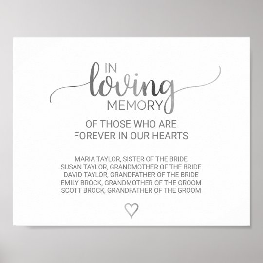 Simple Silver Calligraphy In Loving Memory Sign | Zazzle.com