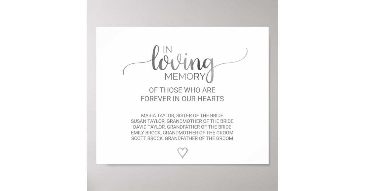 Simple Silver Calligraphy In Loving Memory Sign | Zazzle