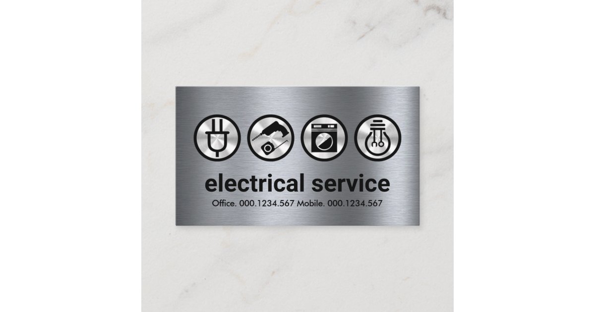 Simple Silver Electrical Icons Electric Business Card | Zazzle