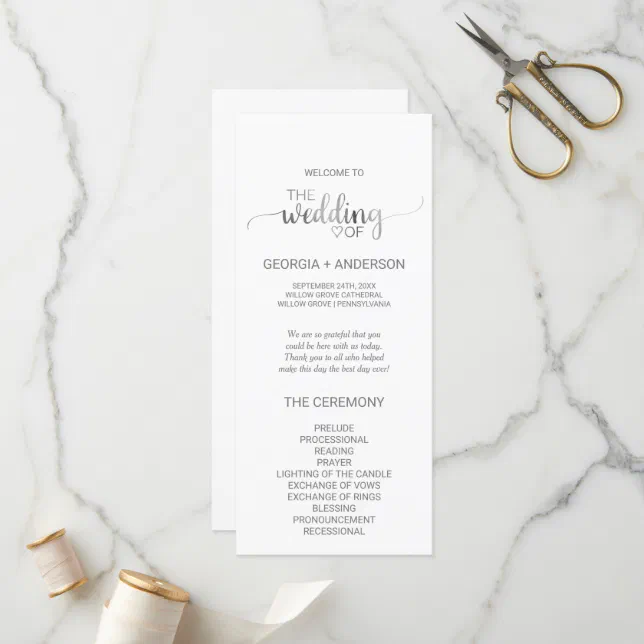 Simple Silver Foil Calligraphy Wedding Program | Zazzle