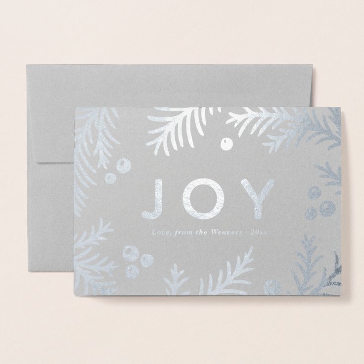 Simple Silver JOY Holiday Cards | Real Foil | Zazzle