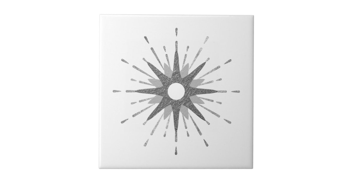 Simple Silver Starburst Celestial Ceramic Tile | Zazzle