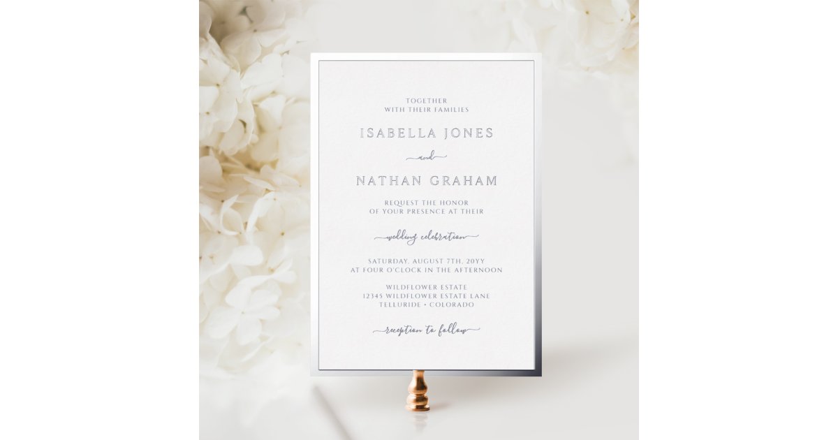 Simple Silver Wedding Foil Invitation | Zazzle