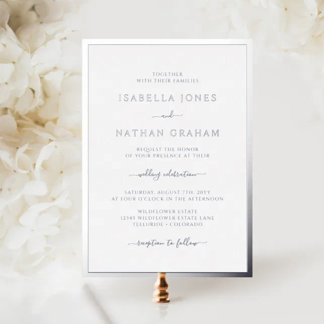 Simple Silver Wedding Foil Invitation | Zazzle