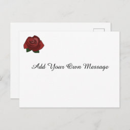 Simple Single Red Rose Custom Message Postcard | Zazzle