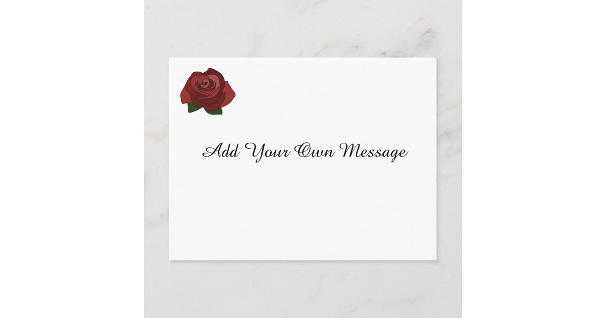 Simple Single Red Rose Custom Message Postcard | Zazzle