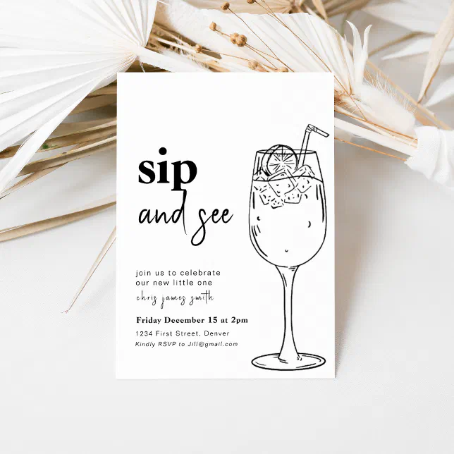 Simple Sip and See Baby Shower Invitation | Zazzle