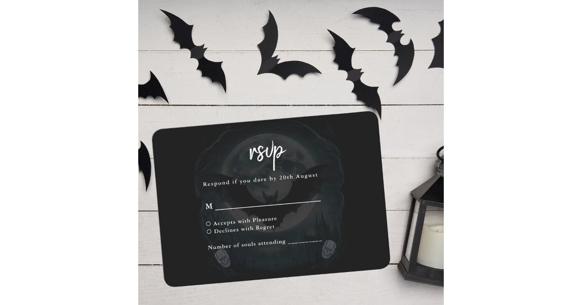 Simple Skull Bats Gothic Wedding RSVP Card | Zazzle