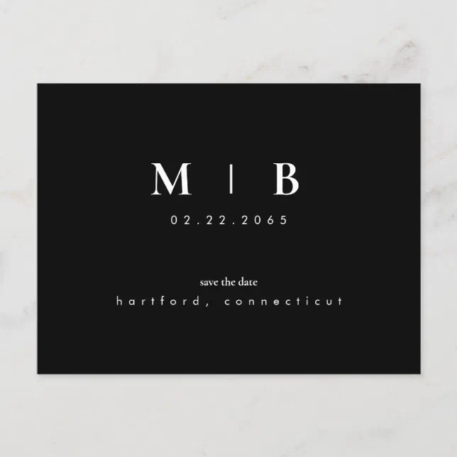 Simple & Sleek Monogram Wedding Save the Date Announcement Postcard ...