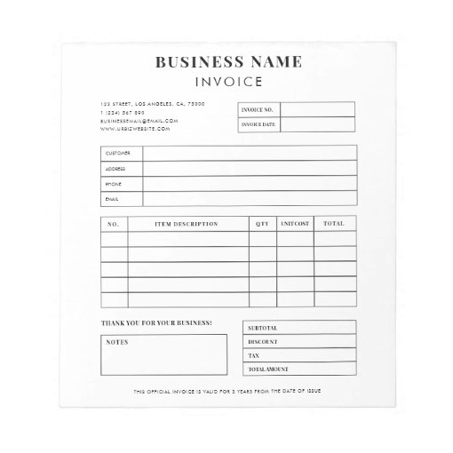 Simple Small Business Sales Client Invoice Notepad | Zazzle