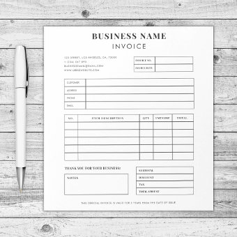 Simple Small Business Sales Client Invoice Notepad | Zazzle