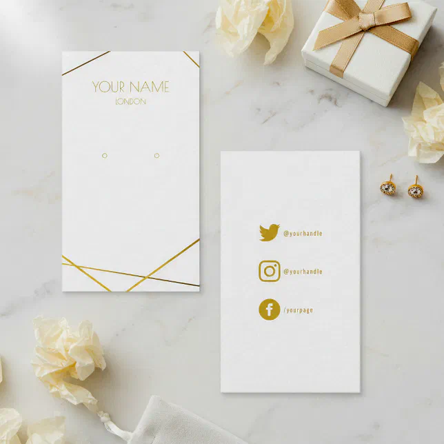 Simple small gold geometric earring display business card | Zazzle