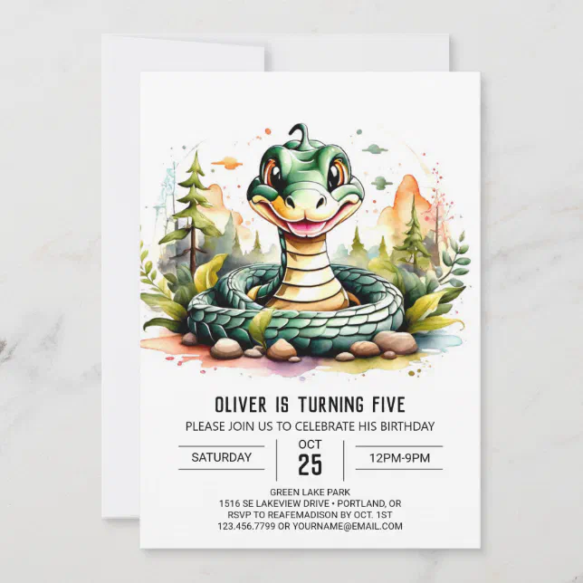 Simple Snake Children Birthday Invitation | Zazzle