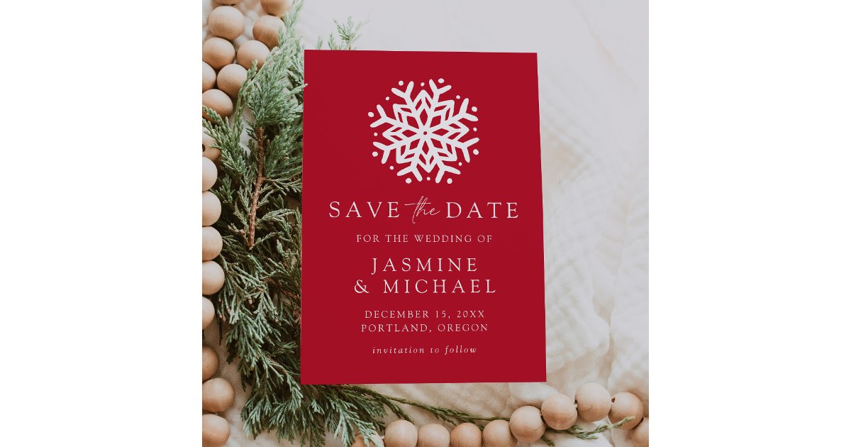 Simple Snowflake Red Save The Date | Zazzle