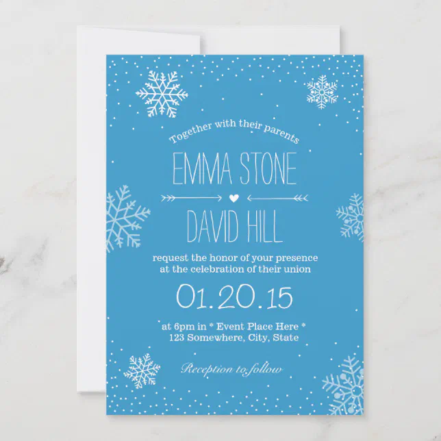 Simple Snowflakes & Snow Winter Wedding Invitation | Zazzle