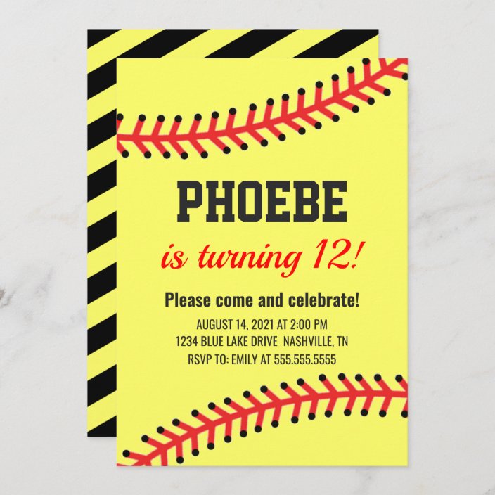 Simple Softball Birthday Invitation | Zazzle.com