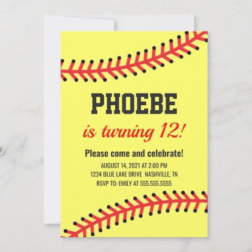 Simple Softball Birthday Invitation | Zazzle