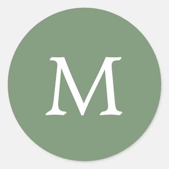 Simple Solid Color Garden Green Monogram Wedding Classic Round Sticker ...