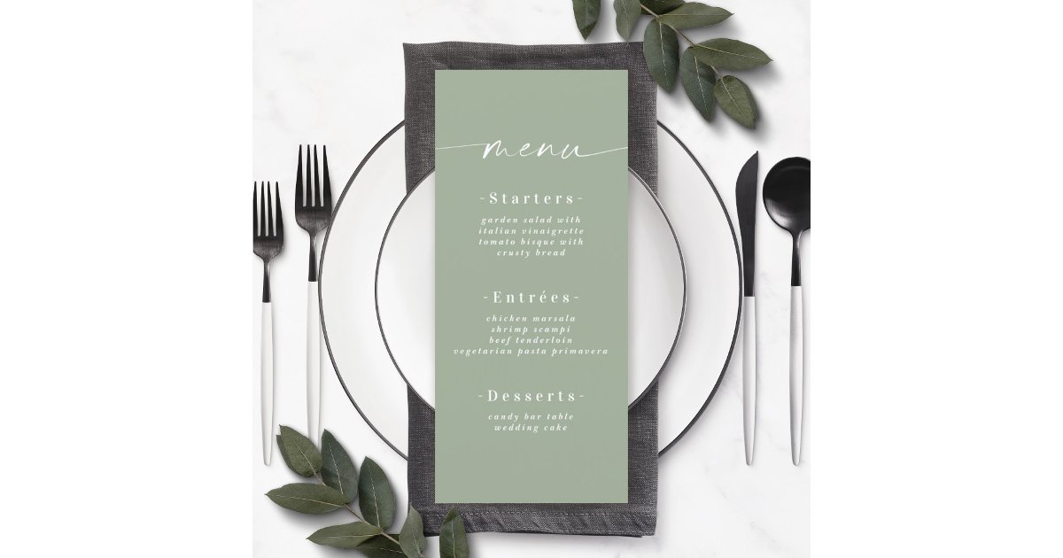 Simple Solid Color Light Leaf Green Wedding Menu | Zazzle