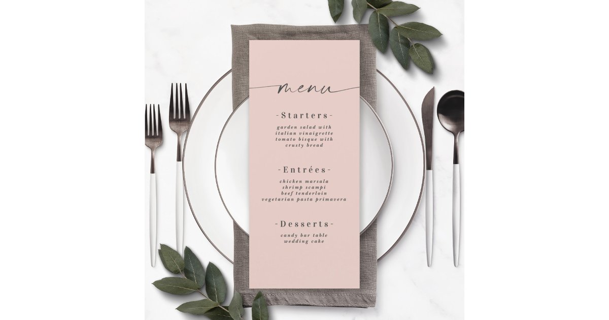 Simple Solid Color Light Pastel Pink Wedding Menu | Zazzle