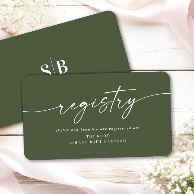 Simple Solid Dark Green Color Wedding Registry Enclosure Card | Zazzle