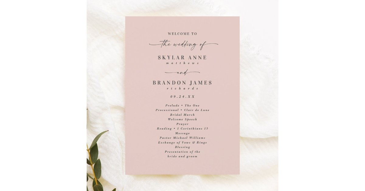 Simple Solid Light Pink Wedding Ceremony Program | Zazzle