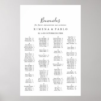 Simple Spanish Alphabetical Seating Chart | Zazzle