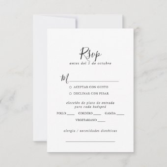 Simple Spanish Wedding Menu Choice RSVP | Zazzle