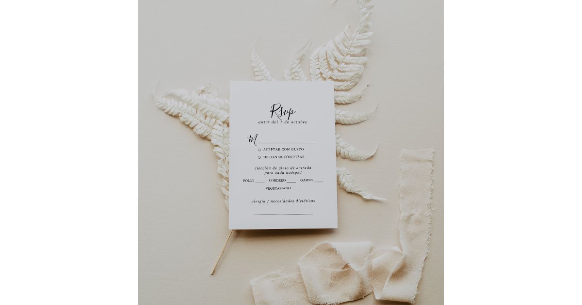 Simple Spanish Wedding Menu Choice RSVP | Zazzle