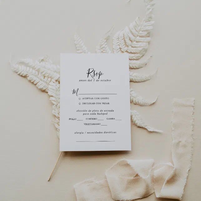 Simple Spanish Wedding Menu Choice RSVP | Zazzle