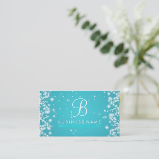 Simple Sparkle Monogram Turquoise Business Card | Zazzle