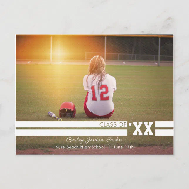 Simple & Sporty Graduation Photo Announcement Postcard | Zazzle